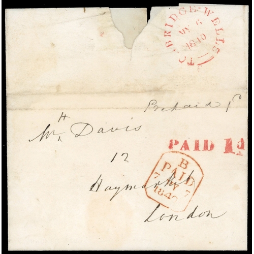 Great Britain 1840 stampless entire letter to London from Tunbridge ...