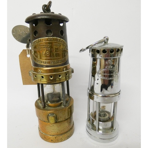 A Thomas & Williams Ltd number 58 Miners Lamp and a small chrome miners ...