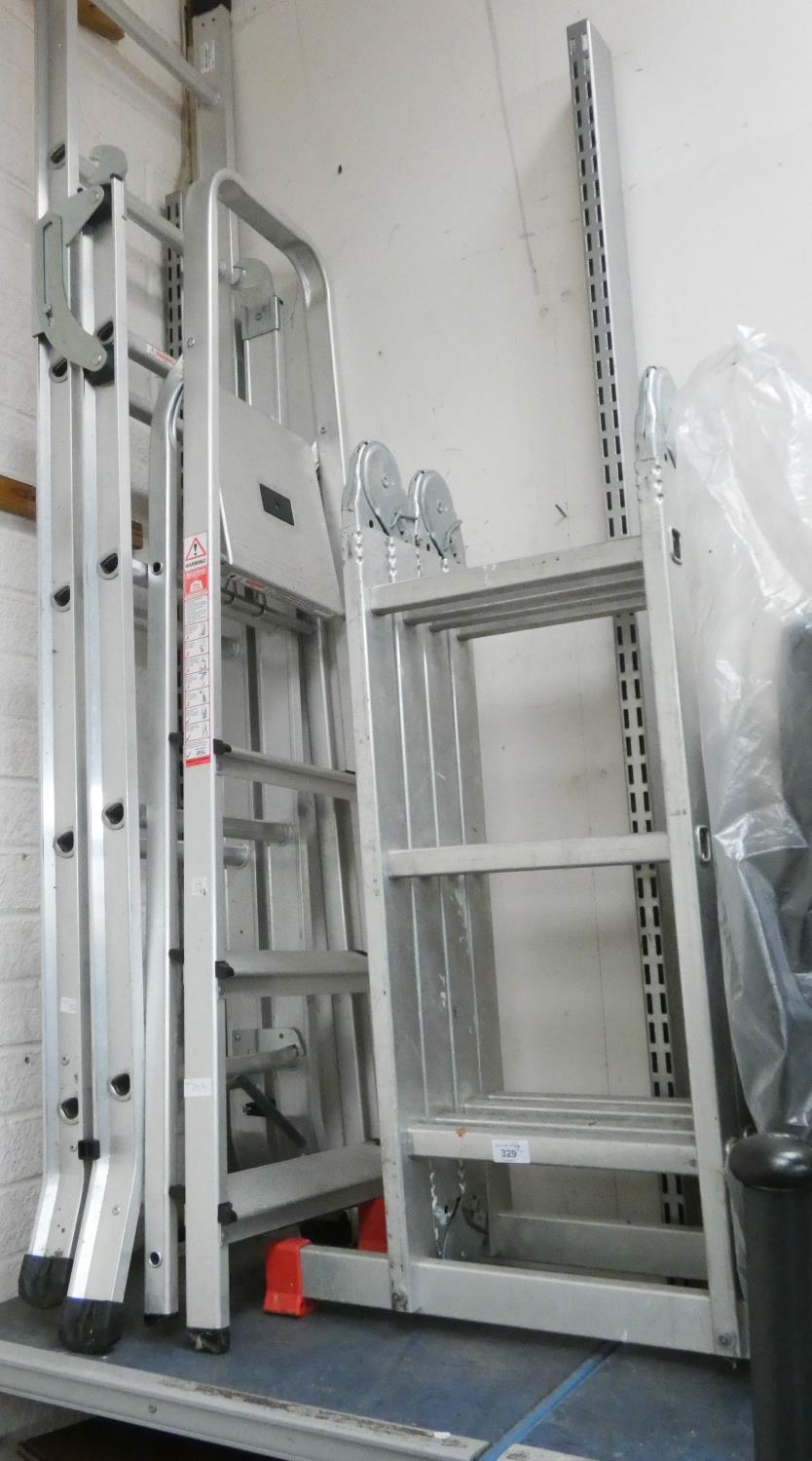 A multi-function step ladder, a three rung step ladder, a ladder ...