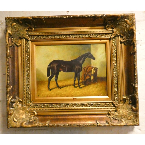 Victorian style oleograph of a horse in a stable in Victorian style ...