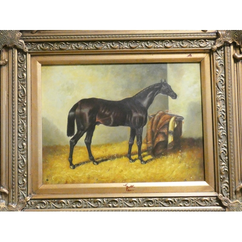 Victorian style oleograph of a horse in a stable in Victorian style ...