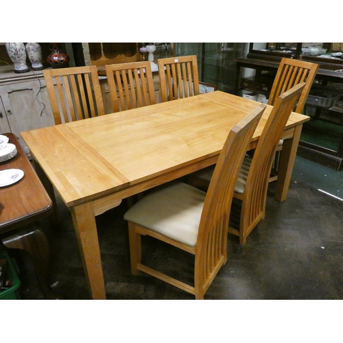 A good quality light oak dining table 6' x 3'3 together with six ...