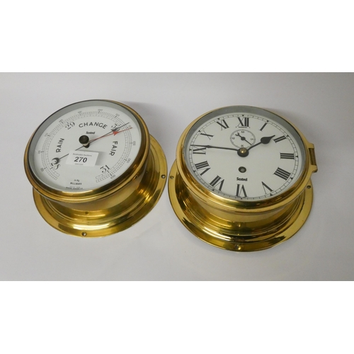 An English made Sestrel brass cased wall mounting marine barometer and ...