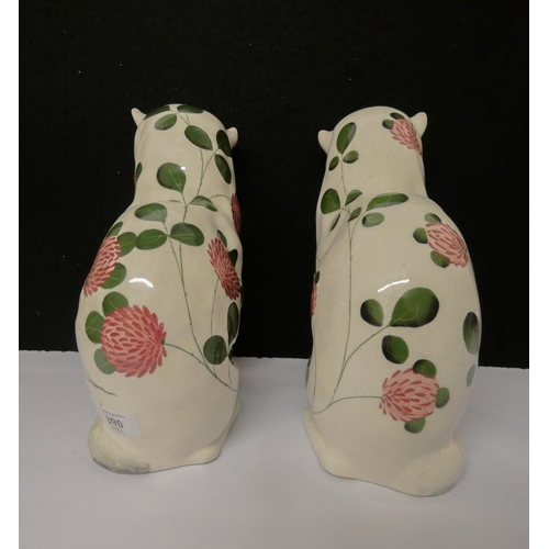 Two Plichta clover pattern cats with green glass eyes, green printed ...