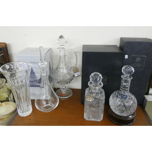 A crystal glass claret jug, Stuart and other decanters and a Stuart ...
