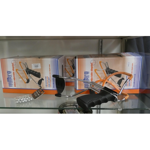 Four new adjustable Milbro deluxe adjustable catapults with some ball ...