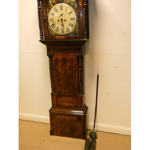 A Victorian eight day long case clock in mahogany case with arched moon ...