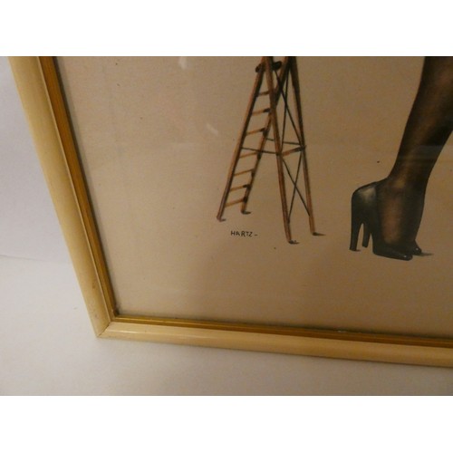 A set of six 1950's risqué pin up prints after Hartz, all framed and ...