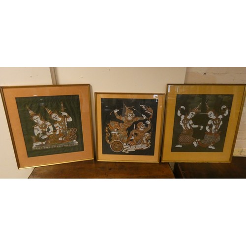 A group of six Thai Batik screen prints on silk, all framed and glazed ...