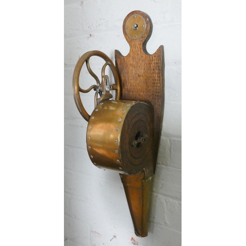 A pair of unusual wind up handle brass bellows together with a set of ...