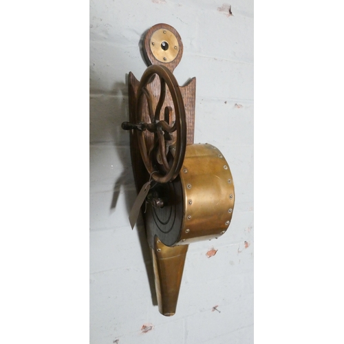 A pair of unusual wind up handle brass bellows together with a set of ...