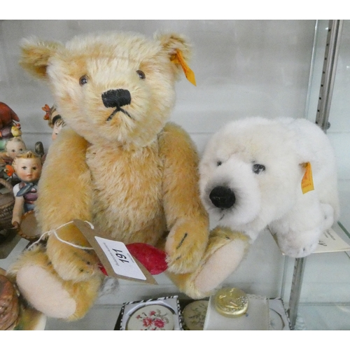 A modern Steiff polar bear and small joined Steiff teddy bear