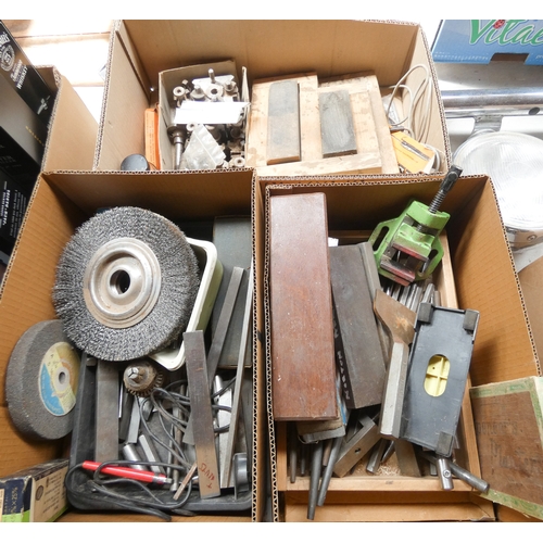 Three large boxes of assorted engineering tools and metal