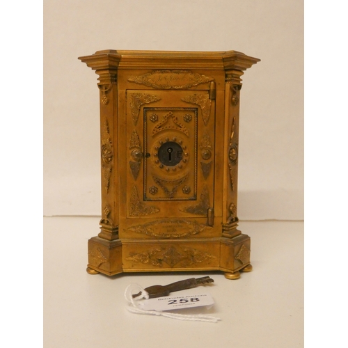 Victorian Exhibition piece - miniature gilt brass safe, in engraved and ...