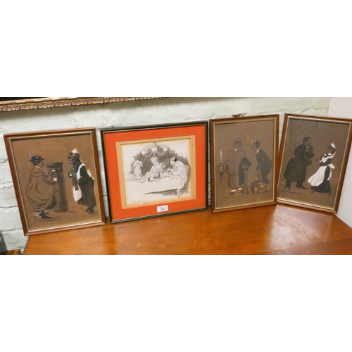 Charles Ambrose - four Edwardian pen and ink sketch cartoons, all ...