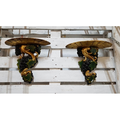 Pair of Hand Made Wooden Wall Shelf in Grapes Shape (H:33cm)