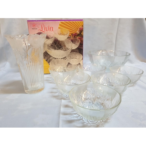 Retro Style Floral Pattern Glass Set (Salad Bowl with 6 x Matching ...