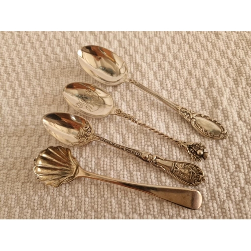 Collection of 4 x Assorted / Decorative Sterling Silver Tea Spoons ...