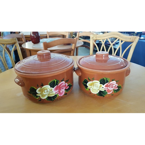 Rustic Style Terracotta Dishes with Lids and Hand Painted Floral ...