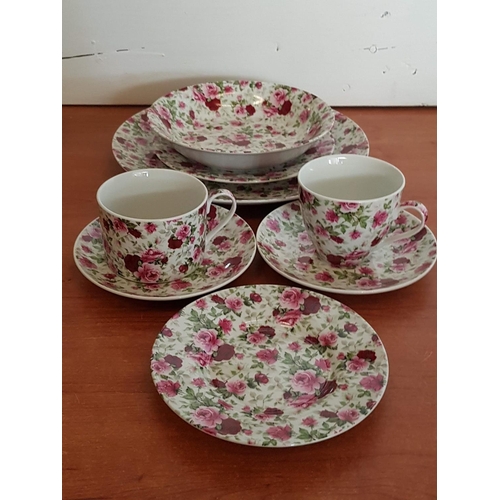 Victorian Rose Chintz Pattern Porcelain Dinner Set; 6 x Dinner Plates ...