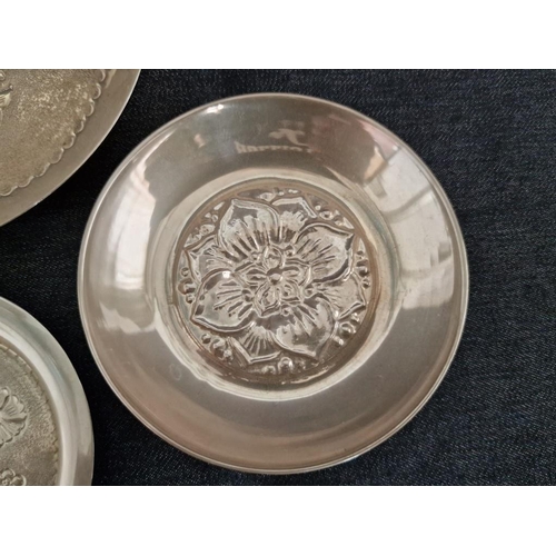 Collection of 4 x Silver (.830) Dishes with Floral Patterns, (Approx. 145g Total Weight, Largest Ø: