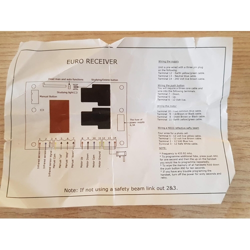 "Neco" Euro Receiver Garage Door Remote Control Kit (Un-Used, Un-Tested ...