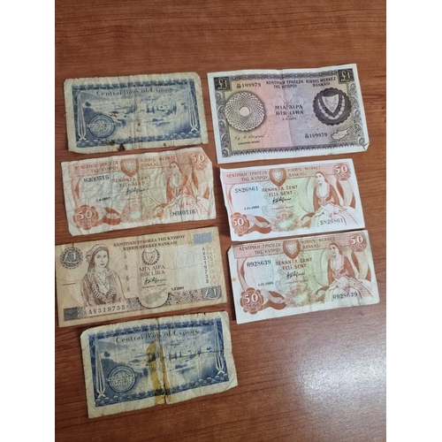 Collection of Assorted Early Cyprus / Cypriot Bank Notes; 250 Mils ...