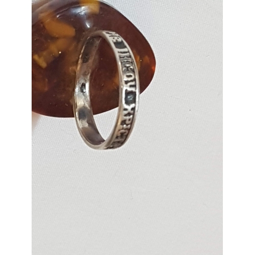 925 Silver Ring with Large Amber and Inscription "Lord Jesus Christ ...