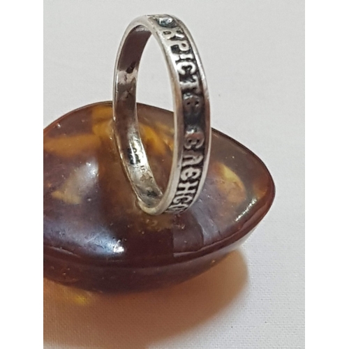 925 Silver Ring with Large Amber and Inscription "Lord Jesus Christ ...
