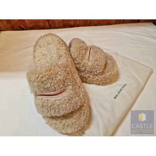 BALENCIAGA Cosy/Teddy Faux Shearling Slide Slippers, Size 36, Cream ...