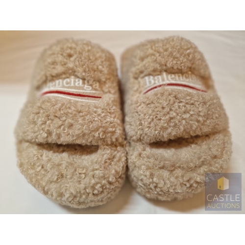 BALENCIAGA Cosy/Teddy Faux Shearling Slide Slippers, Size 36, Cream ...