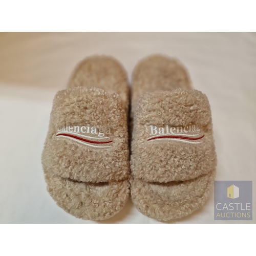 BALENCIAGA Cosy/Teddy Faux Shearling Slide Slippers, Size 36, Cream ...