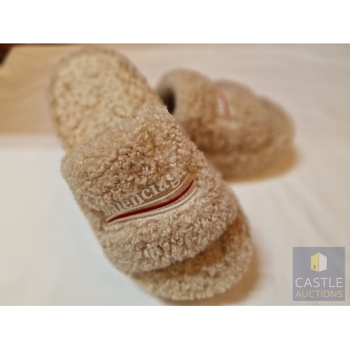 BALENCIAGA Cosy/Teddy Faux Shearling Slide Slippers, Size 36, Cream ...