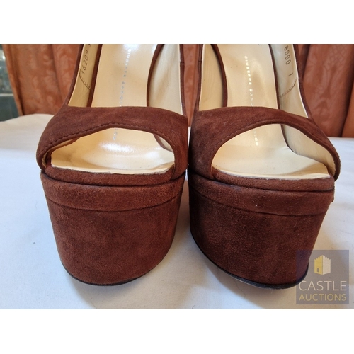 GIUSEPPE ZANOTTI Design Chocolate Suede Platform Peep-Toe Pumps ...