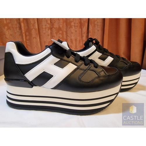 HOGAN MAXI H222, Platform Sneakers, Black and White Leather Model ...