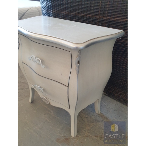 Silver Colour Wooden 2 Drawer Bedside Unit. Size 60 x 32 x 62cm.