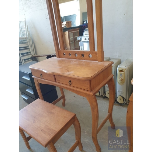Pine Colour Wooden 2 Drawer Dressing Table With Mirror & Matching Stool ...