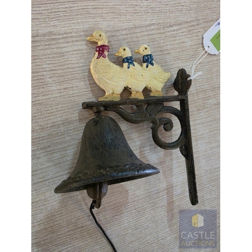 Wall Hanging Cast Iron Bell with Duck Family, Hand Painted, (Approx. H ...