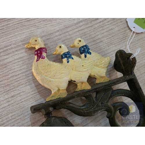 Wall Hanging Cast Iron Bell with Duck Family, Hand Painted, (Approx. H ...