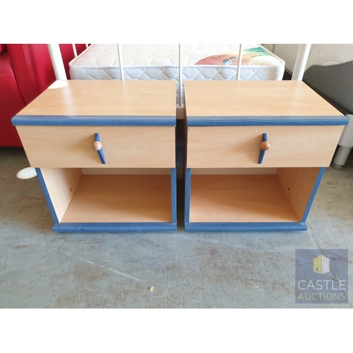 Pair Of Matching Light Wood & Blue Colour Single Drawer With Lower ...