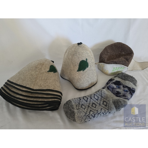 Collection of Traditional Felt Wool Sauna, or Banya, Accessories ...