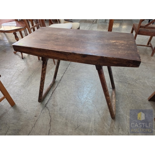 Rustic Farmhouse Style Solid Wood Table / Desk with Angled Wooden Legs ...