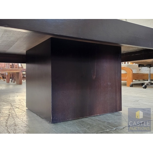 Dark Wood Effect Square Coffee Table with Thick Glass Cover, Over ...
