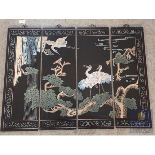 Decorative Quadriptych, Set of 4 x Asian Taste Lacquer Wall Panels ...