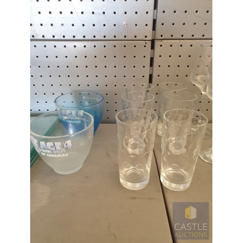 5 x Glass Placemats Together With An Assortment Of Glasses & Storage Jars.
