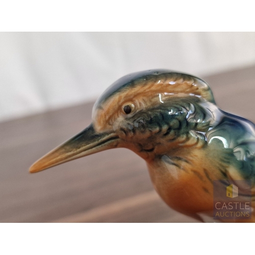 2 x Porcelain Bird Figurines; Kingfisher Perched on Tree Stump, with ...