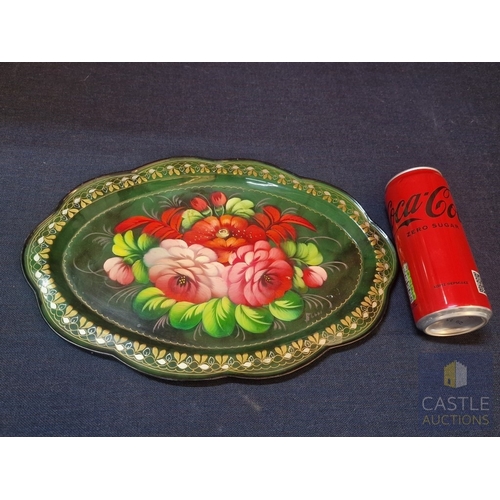Russian Folk- Art, Hand- Painted Lacquered, Floral Pattern Metal Tray ...