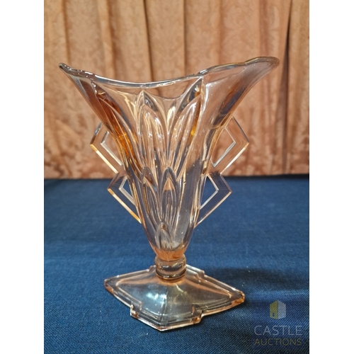 ART DECO Pink Pressed Glass Vase, Circa 1930s of Flared from with ...
