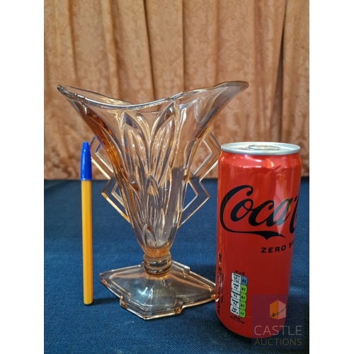 ART DECO Pink Pressed Glass Vase, Circa 1930s of Flared from with ...