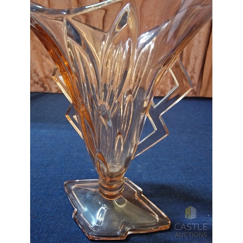 ART DECO Pink Pressed Glass Vase, Circa 1930s of Flared from with ...